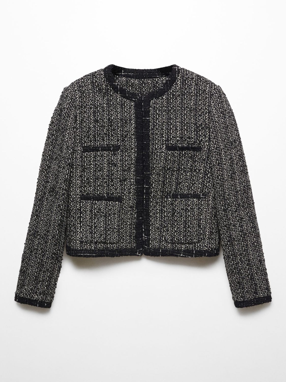 MANGO Piping Trim Tweed Jacket in Black | Endource