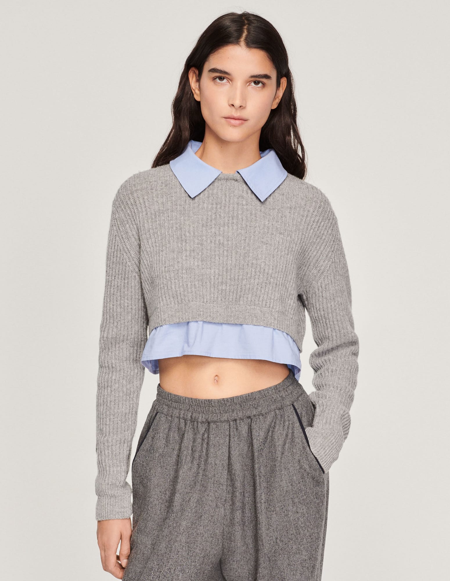 SANDRO Cropped Trompe-L'Oeil Sweater | Endource