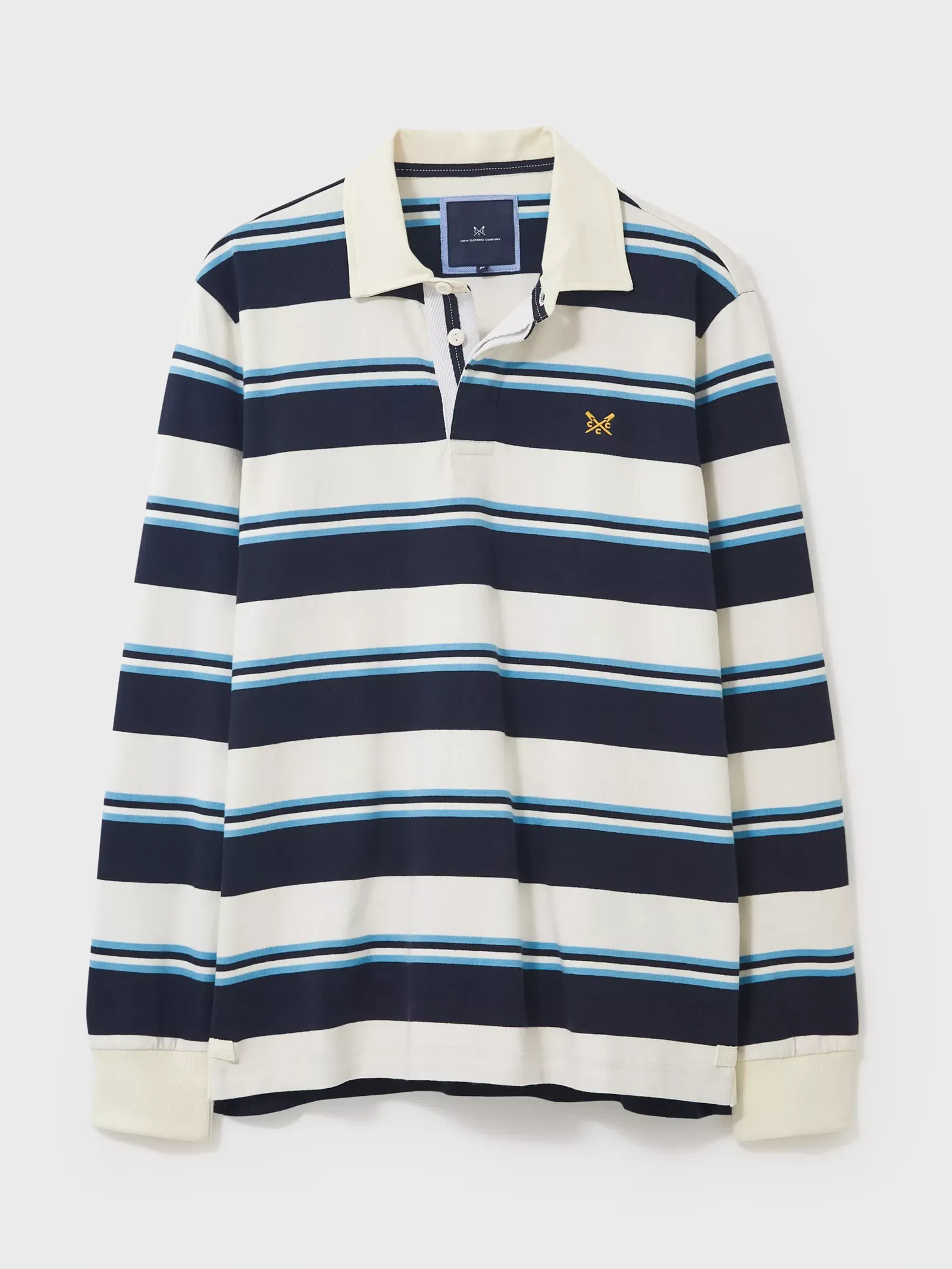 CREW CLOTHING Stripe Rugby Top in Navy Blue | endource