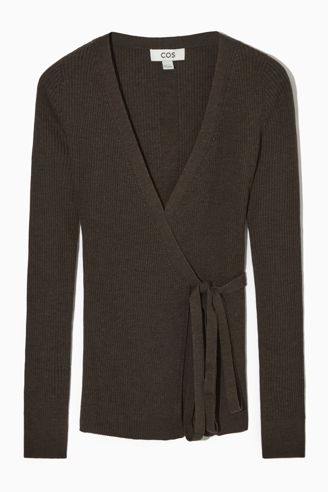 COS Ribbed Wool Wrap Top in DARK BROWN | endource