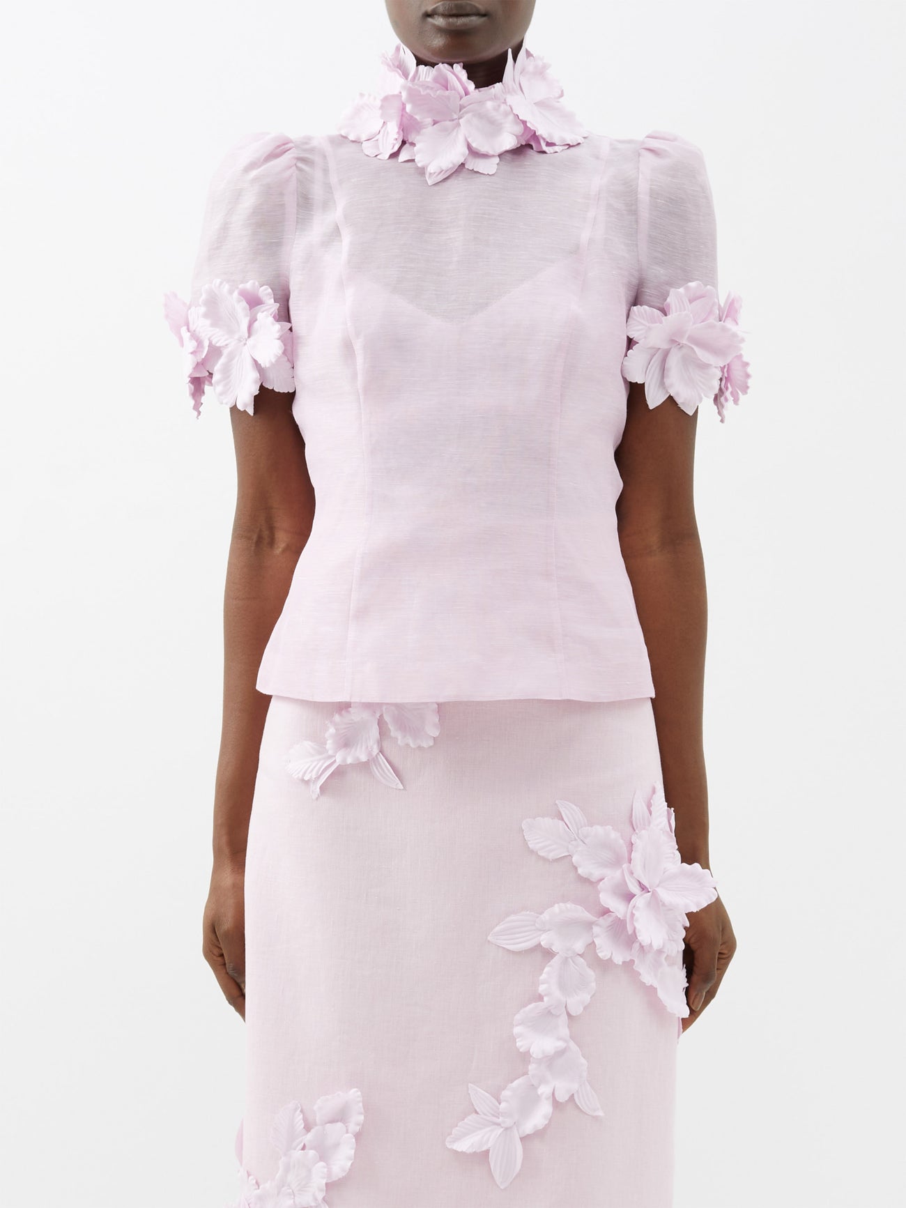 Zimmermann High Tide Flower Appliqué Blouse In Purple Endource