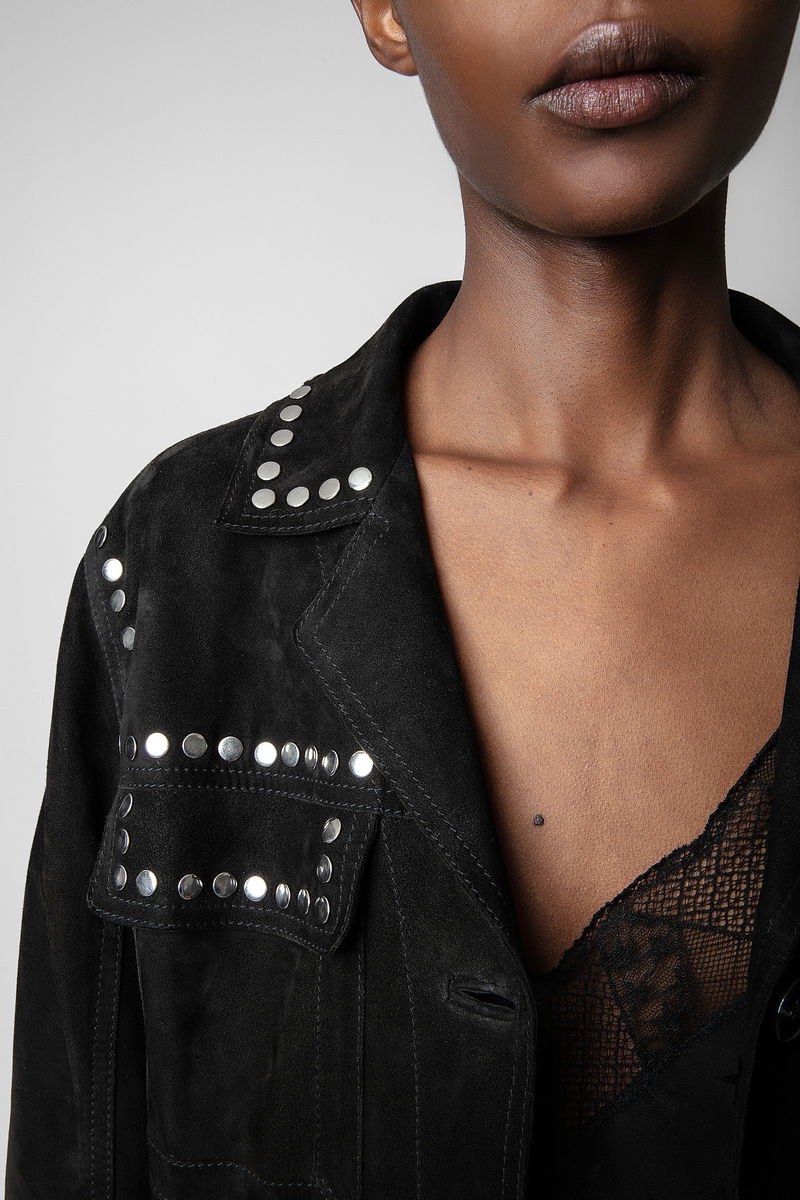 ZADIG & VOLTAIRE Lala Studded Suede Jacket in Black | Endource