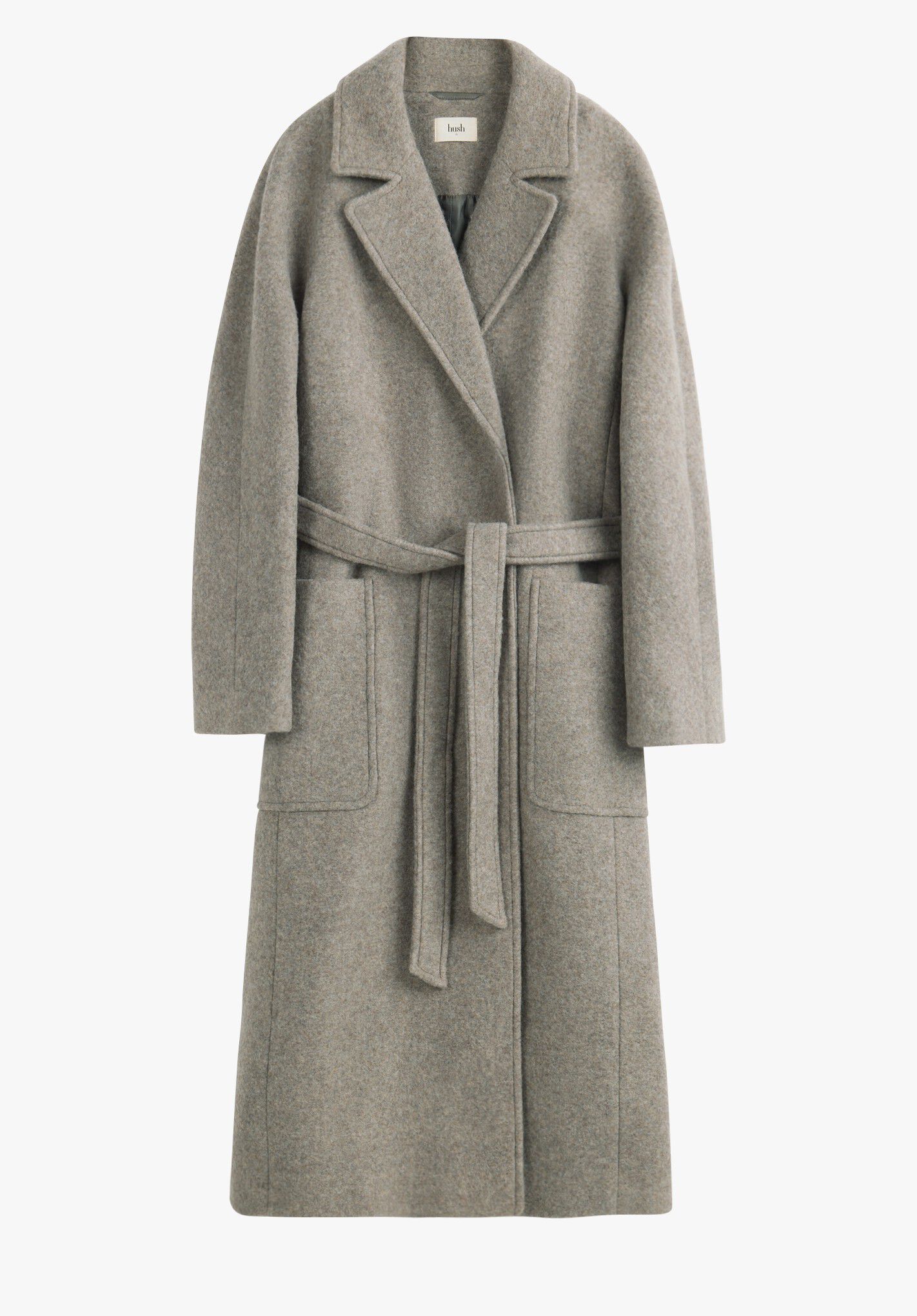 HUSH Pepper Belted Coat in Oatmeal Wool | Endource
