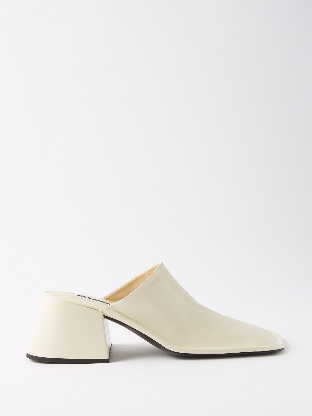JIL SANDER Nikki Square-Toe Leather Mules in Beige | Endource