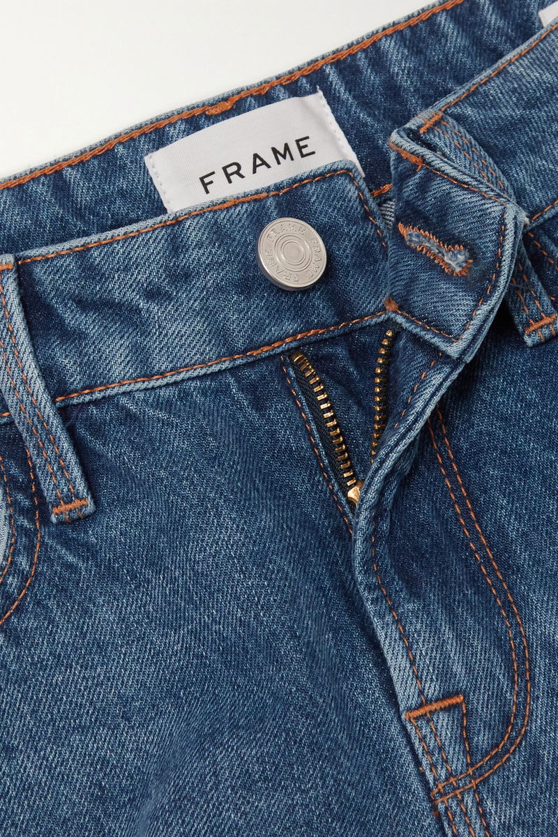 FRAME Le Grand Garcon Frayed Denim Shorts in Blue | Endource