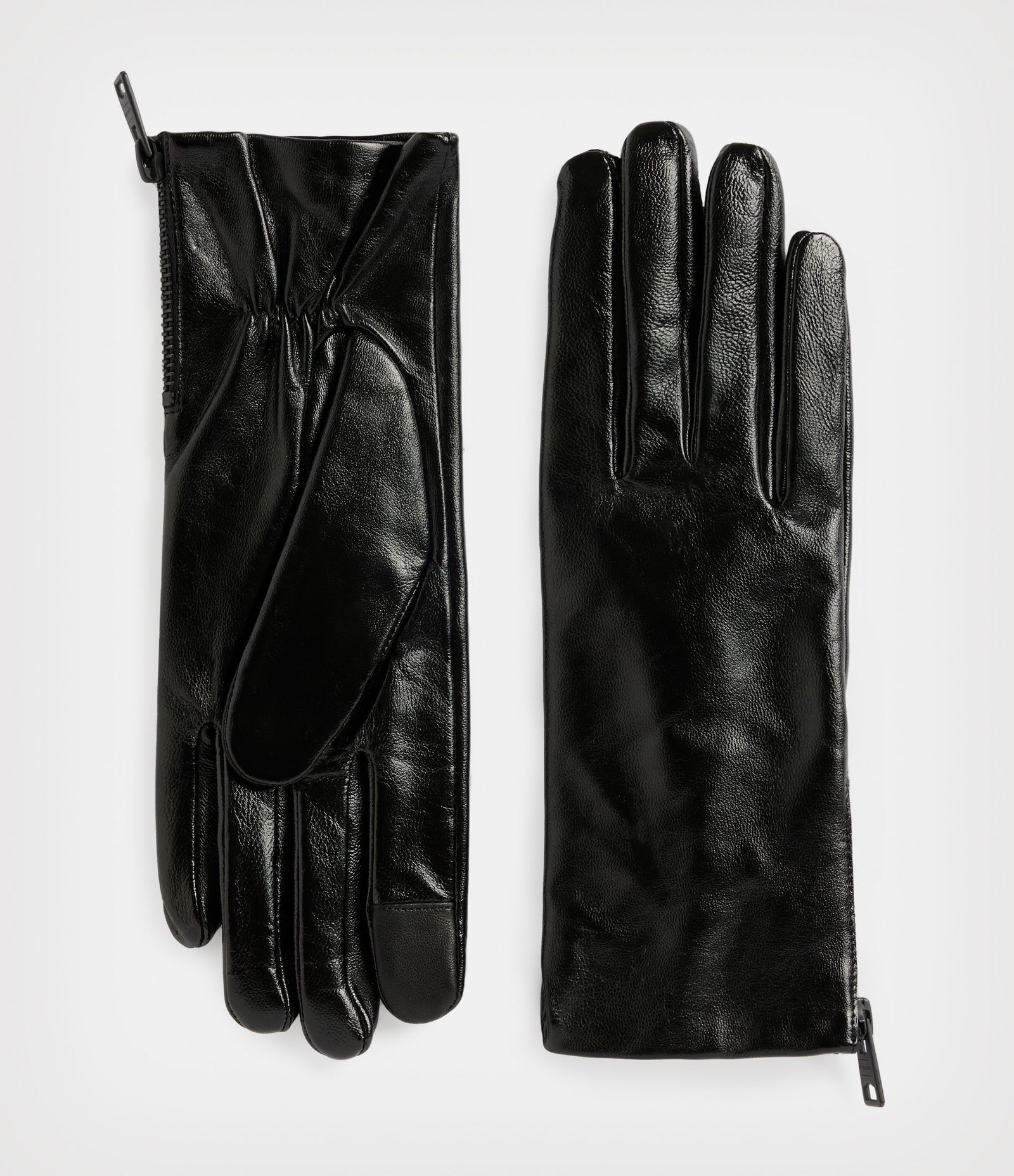 ALLSAINTS Cleo Leather Gloves in SHINY BLACK/BLACK | endource