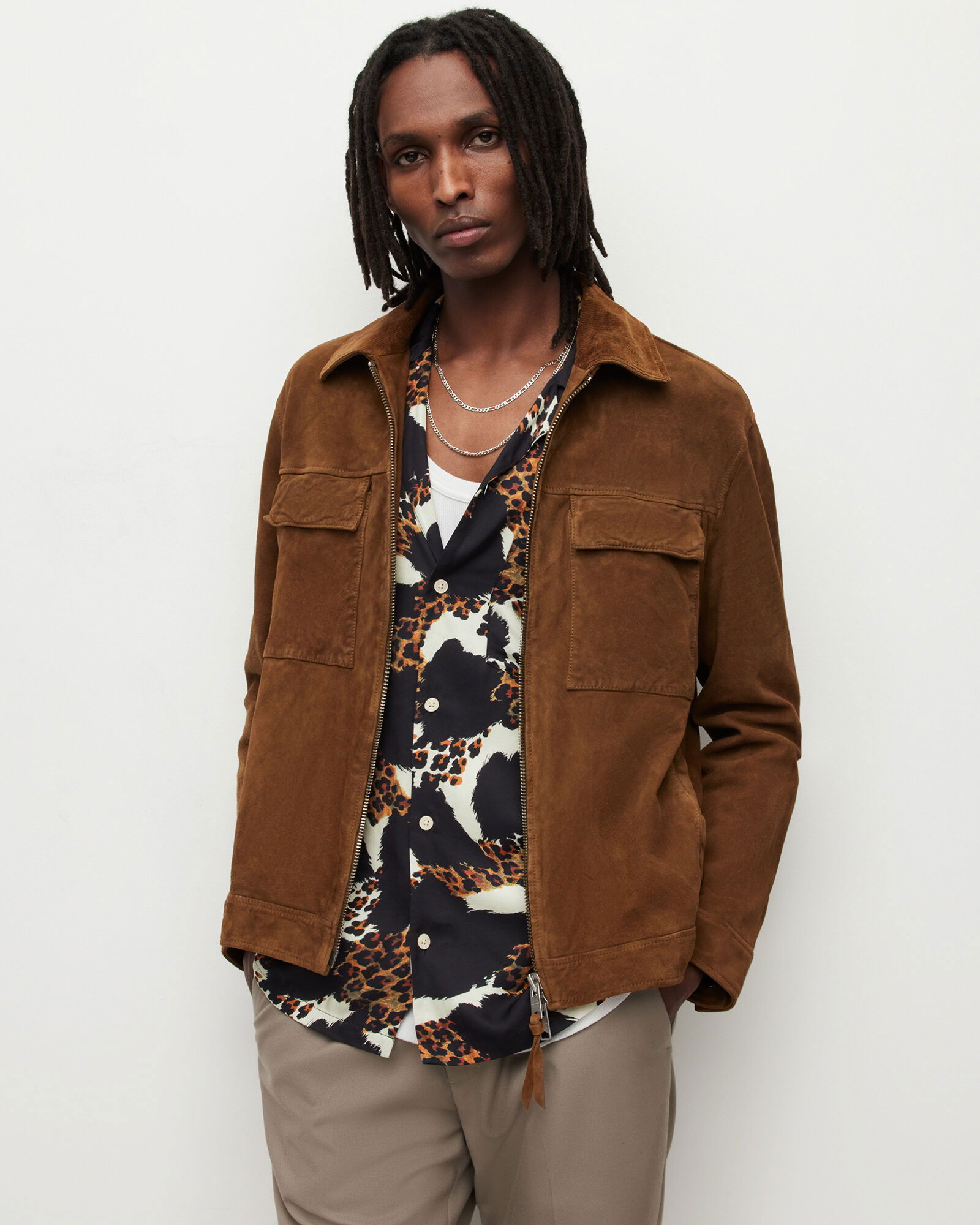 ALLSAINTS Cozza Suede Jacket in Mocha Brown | endource