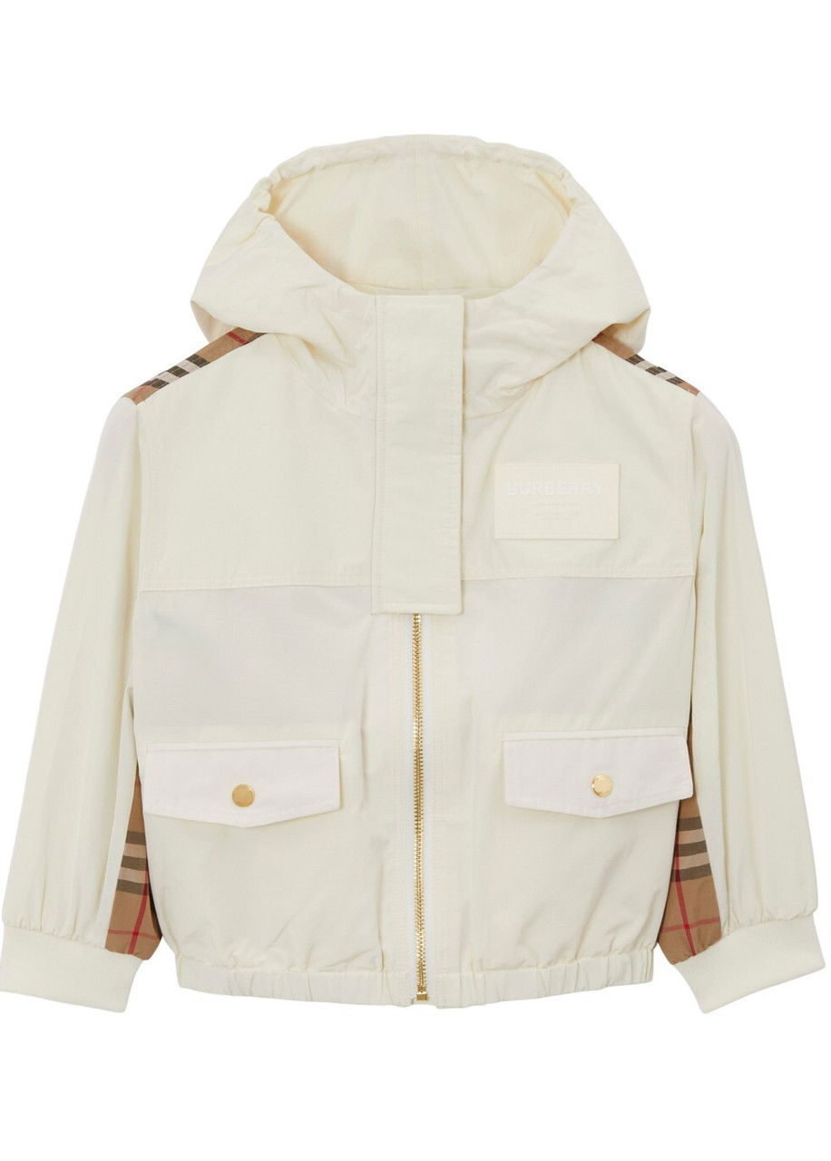 BURBERRY Check Panel Cotton Blend Hooded Jacket | endource