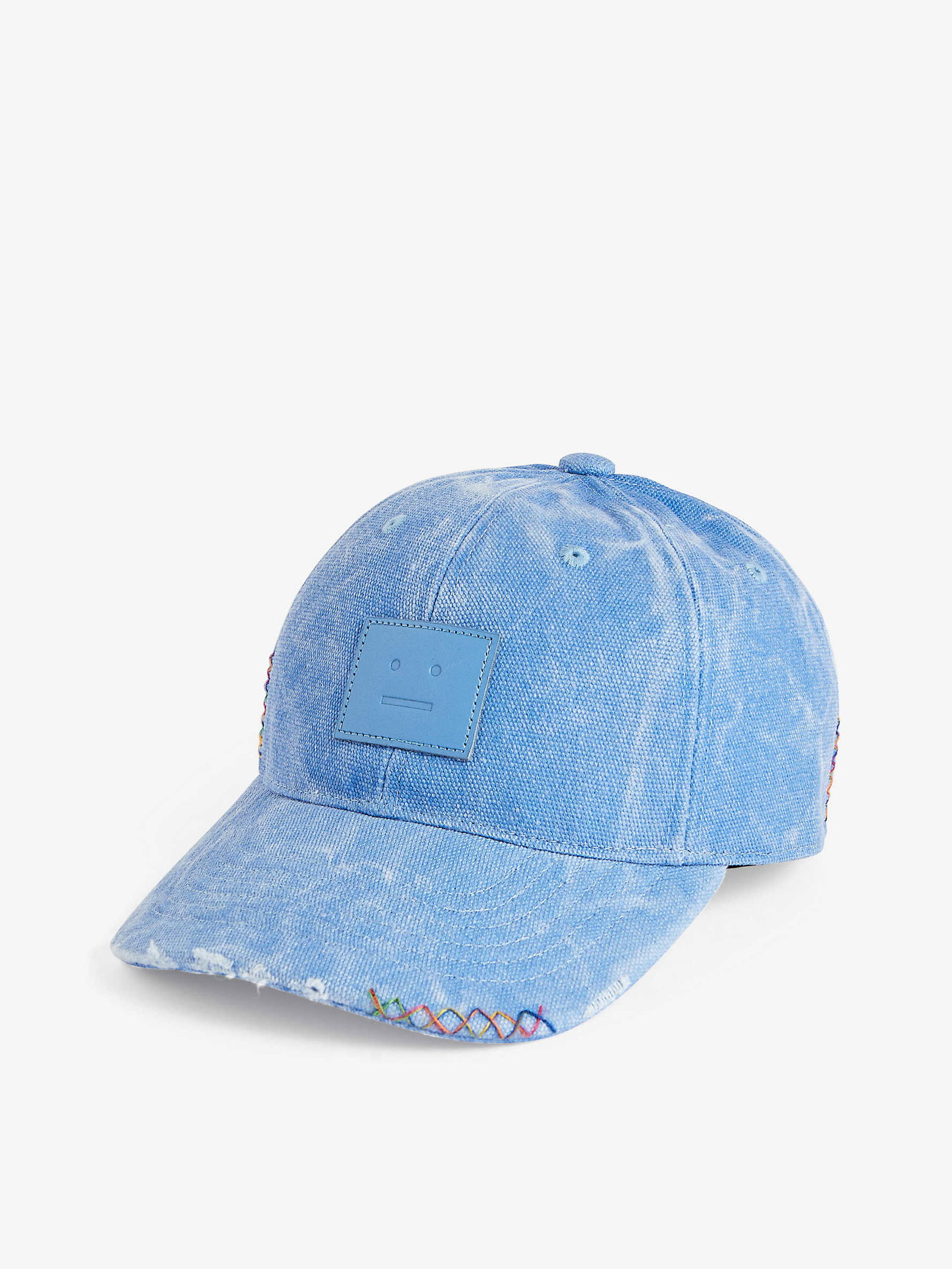 ACNE STUDIOS Distressed Logo-Patch Cotton-Canvas Cap in POWDER BLUE | Endource