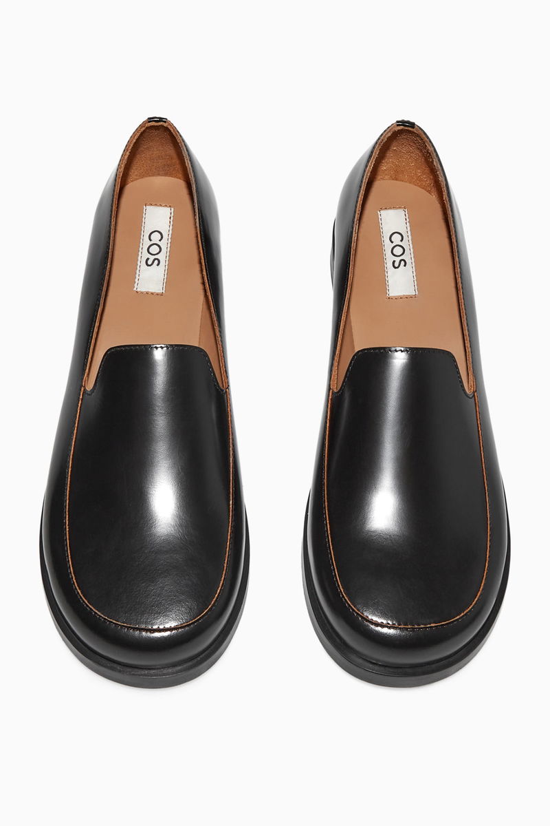 COS Leather Moccasin Loafers in BLACK | endource