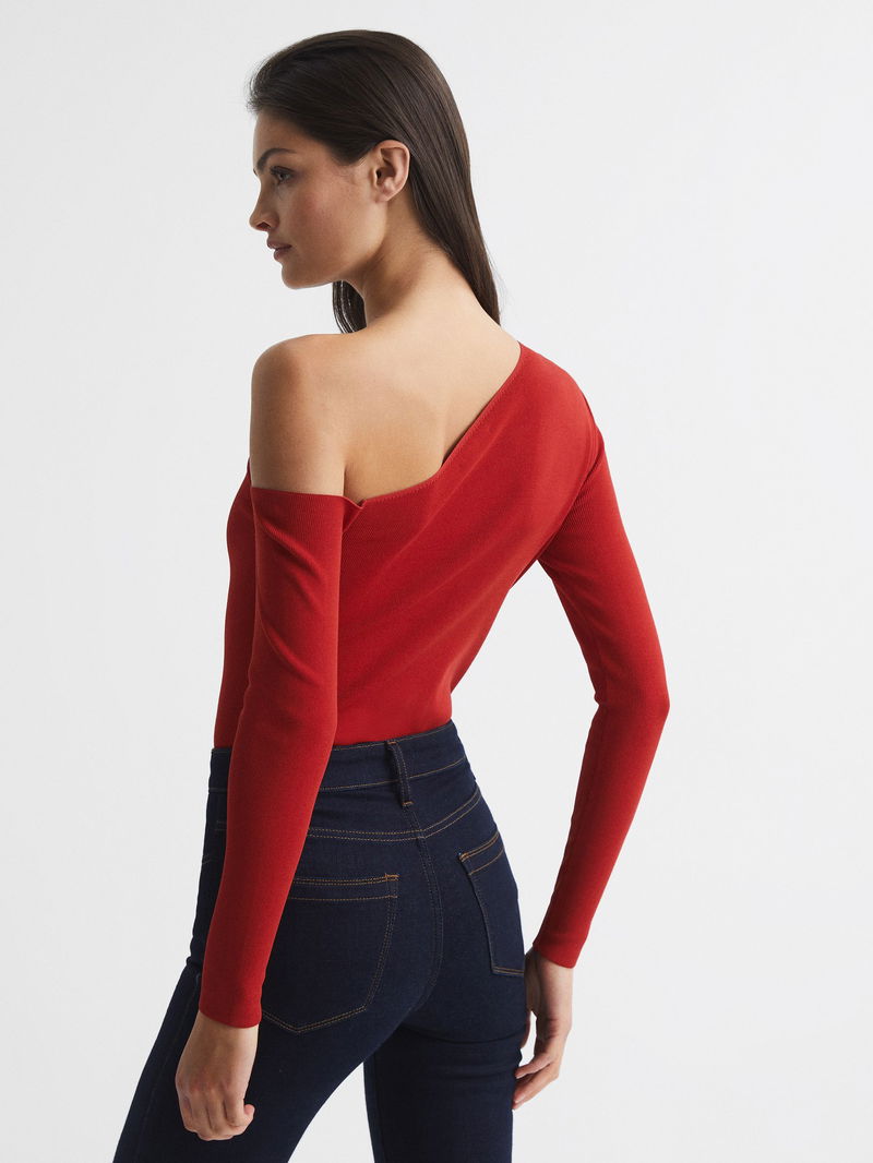 Reiss Lucy Off Shoulder Fitted Top In Red Endource