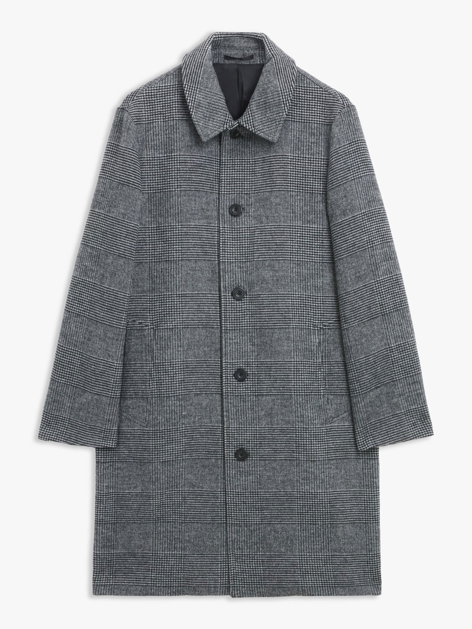 JOHN LEWIS Double Faced Check Wool Blend Overcoat in Charcoal | endource