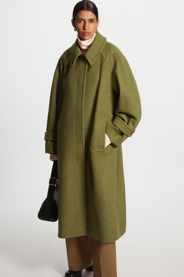 COS Tailored Herringbone Wool-Blend Coat in GREEN | endource