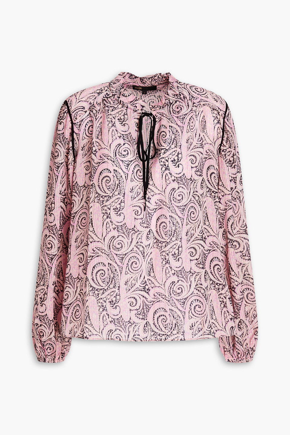 MAJE Metallic Paisley-Print Voile Blouse in Pink | endource