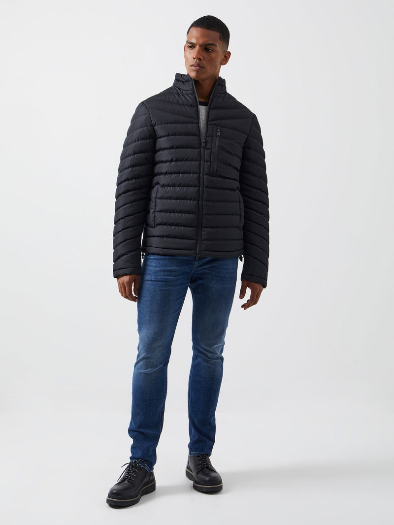 FRENCH CONNECTION Row Funnel Neck Puffer Jacket in Black | Endource