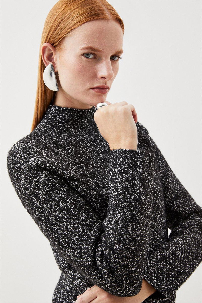 KAREN MILLEN Tweed Knit Top in Mono | endource