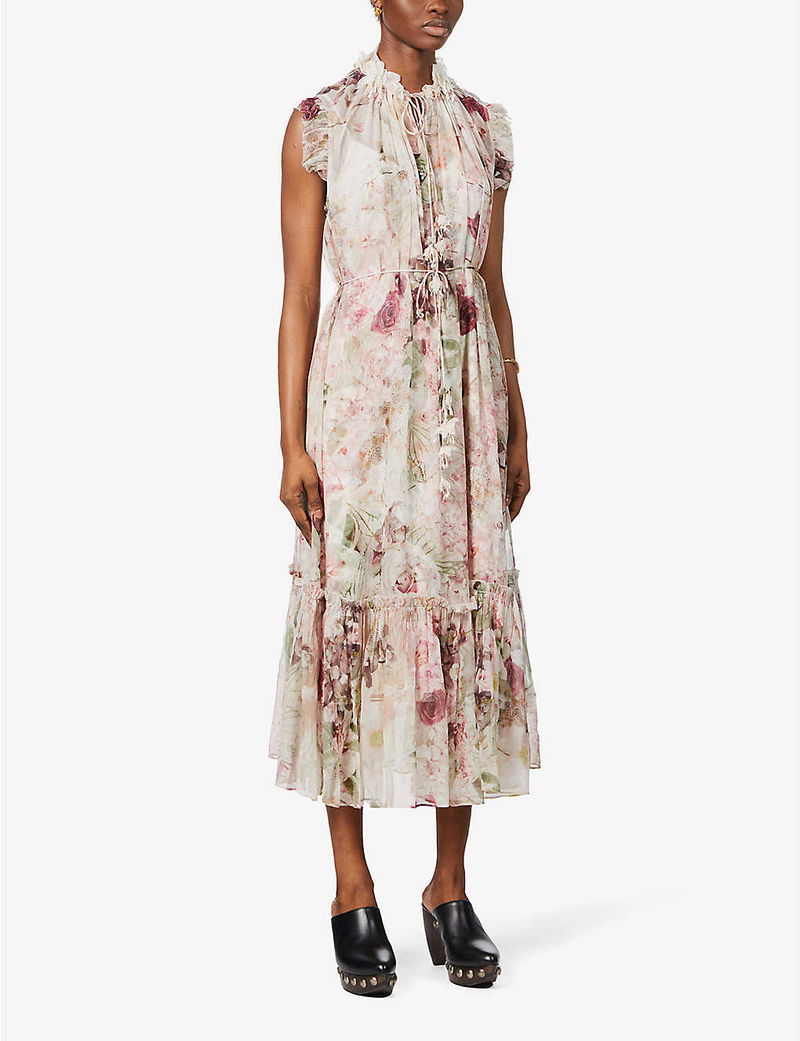 ZIMMERMANN Dancer Flutter Floral-Print Silk Midi Dress in ...