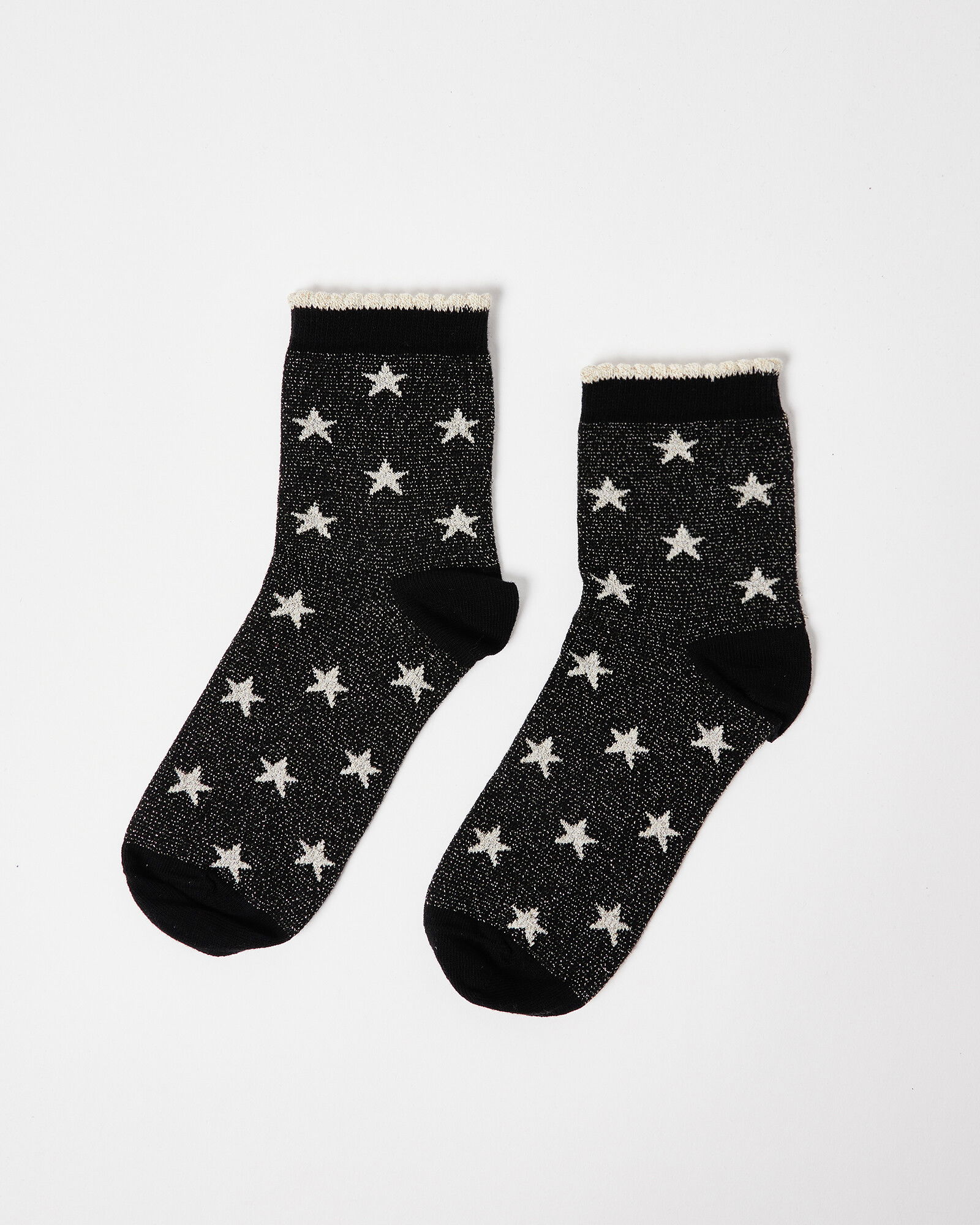 OLIVER BONAS Black & Gold Star Glitter Ankle Socks in Gold | endource