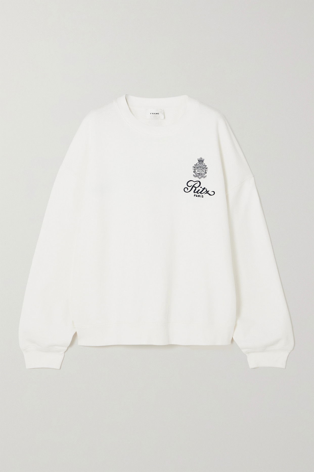 FRAME Ritz Paris Embroidered Sweatshirt in White | Endource