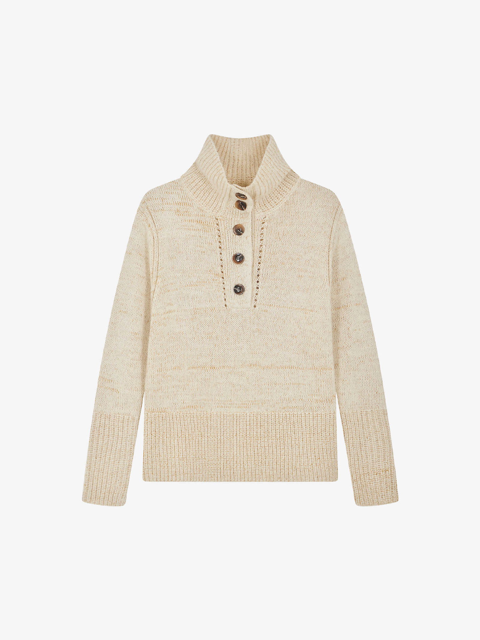 SOEUR Tabasco Buttoned Funnel-Neck Knitted Jumper in ECRU | endource