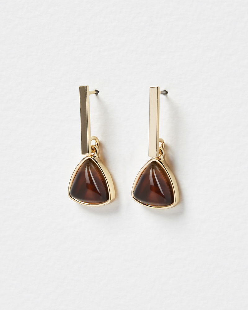OLIVER BONAS Lyla Triangular Resin Drop Earrings in Brown | endource
