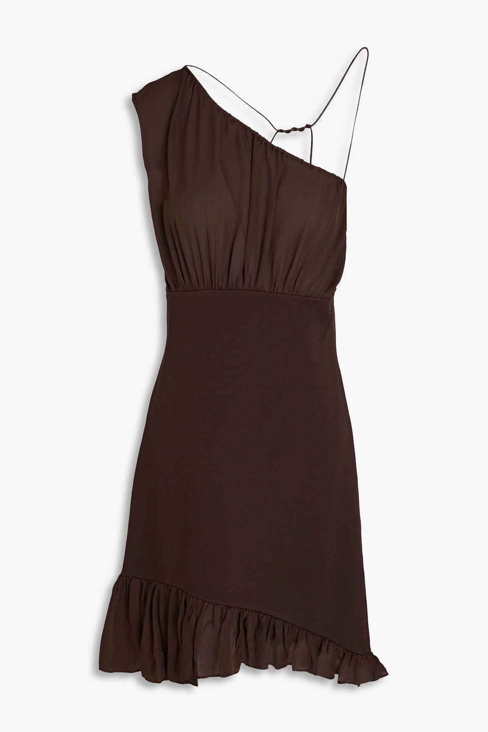 FRAME Ruffled Stretch-Ponte Mini Dress in Brown | Endource