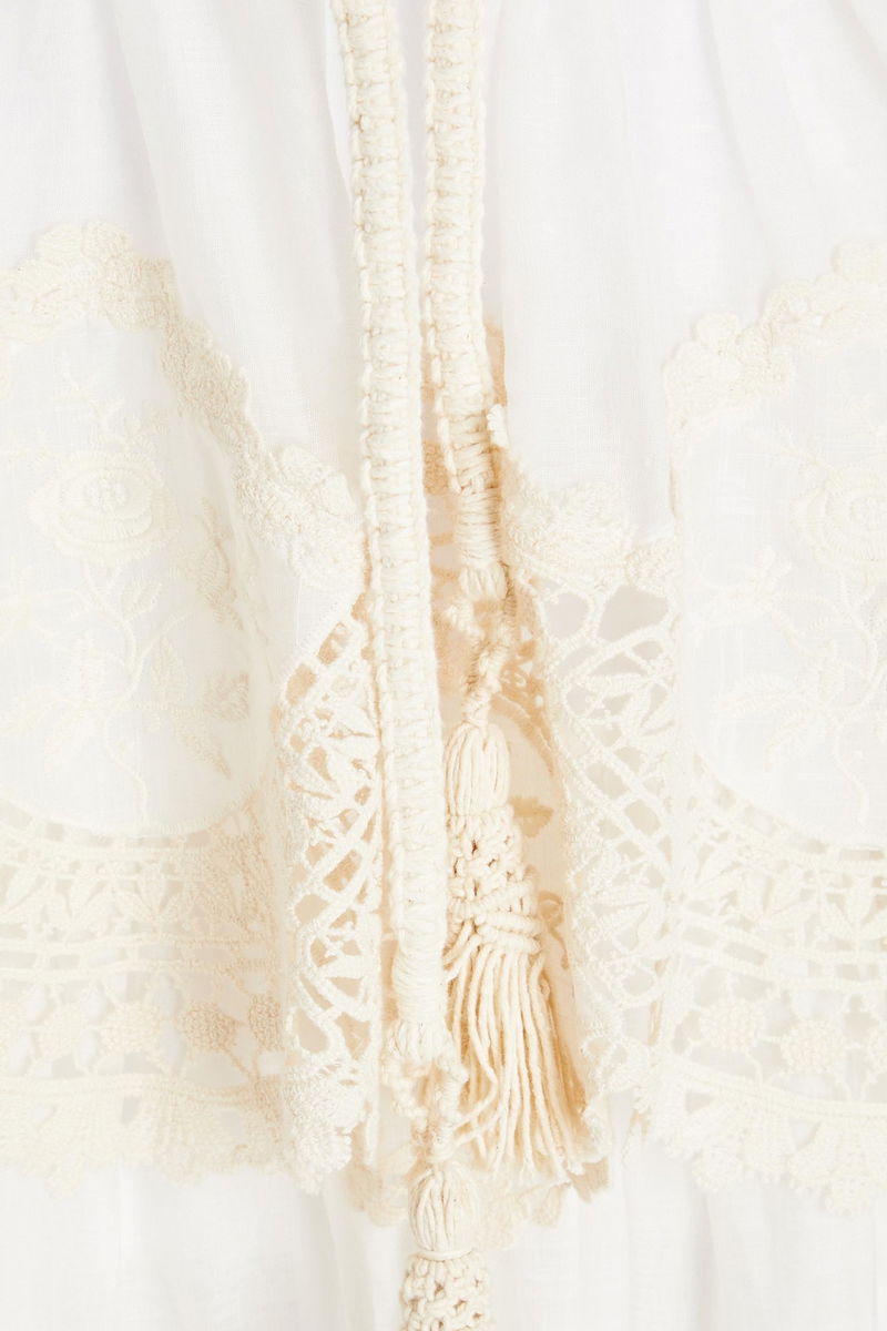 ZIMMERMANN Crocheted Lace-Trimmed Tiered Ramie-Gauze Maxi Dress in ...