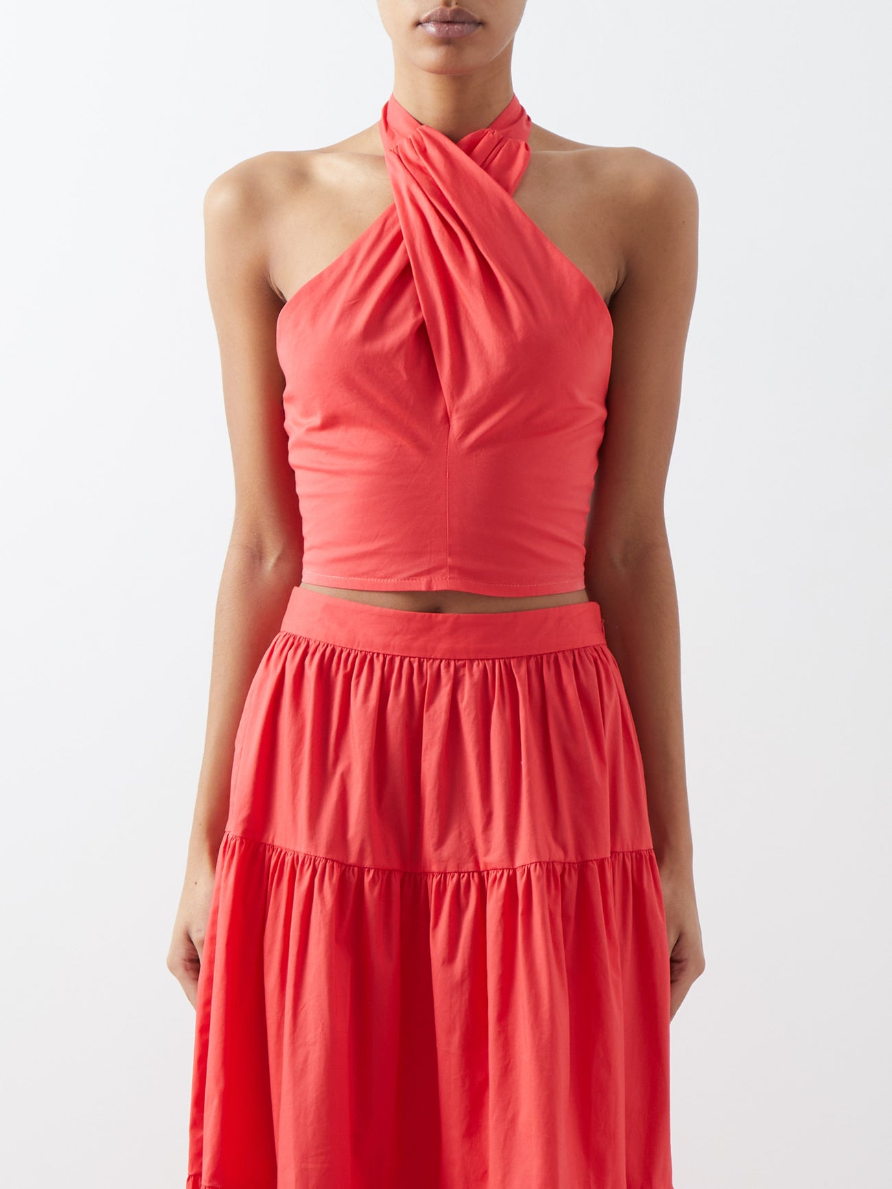STAUD Kai Halterneck Cropped Top in Red | endource