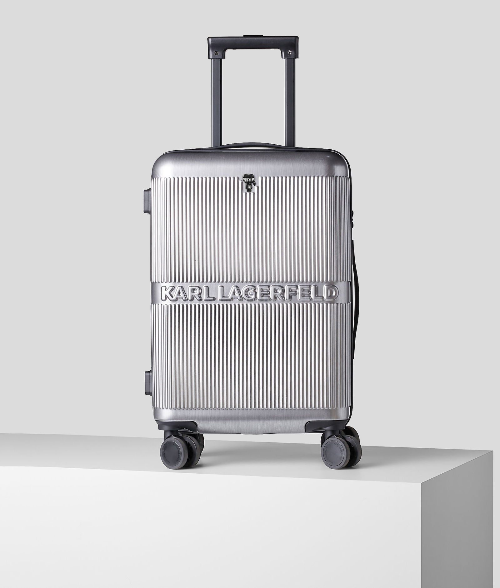 KARL LAGERFELD K/Ikonik Hard Shell Trolley Case in Silver | endource