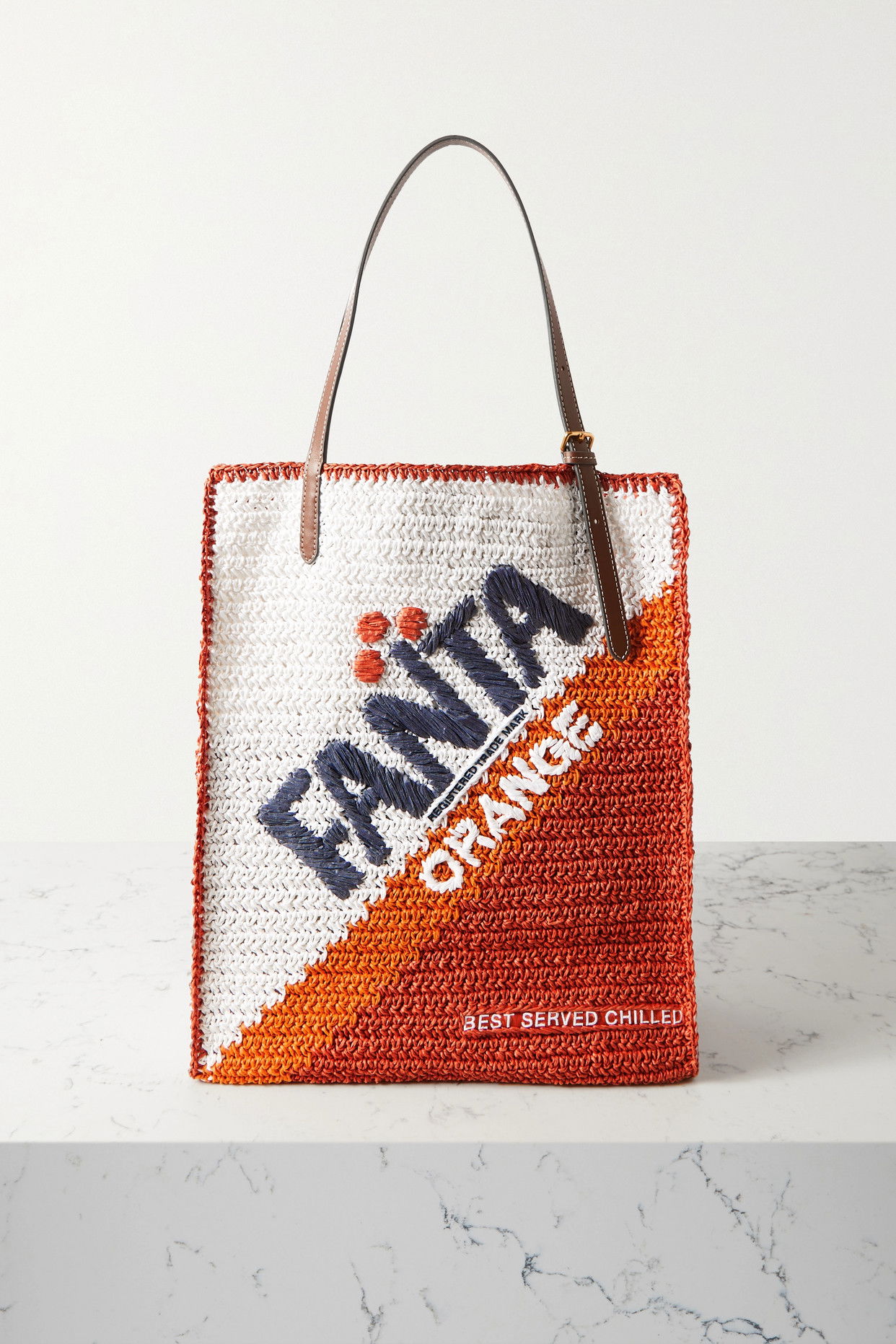 ANYA HINDMARCH Anya Brands Fanta Leather-Trimmed Tote in Orange | endource