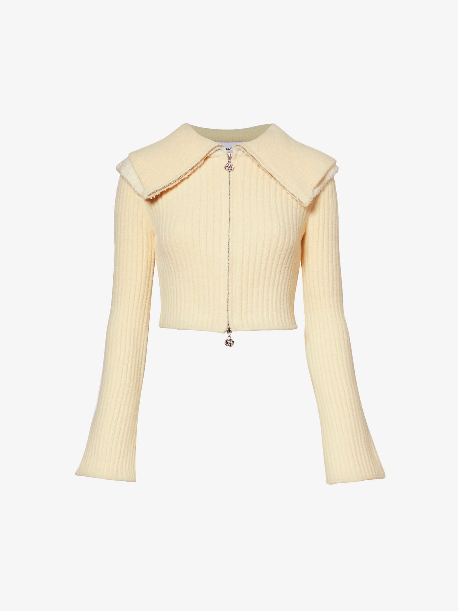 HOUSE OF SUNNY Peggy Double-Collar Knitted Cardigan in BUTTER | Endource