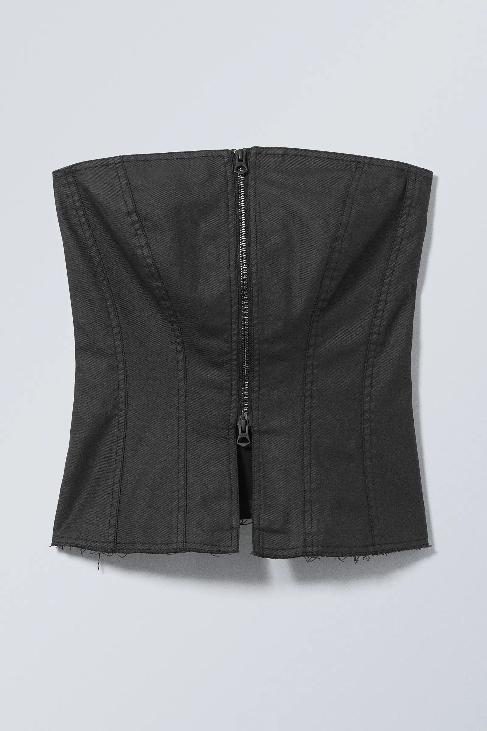 WEEKDAY Meggie Coated Zip Corset in Coated Black | endource