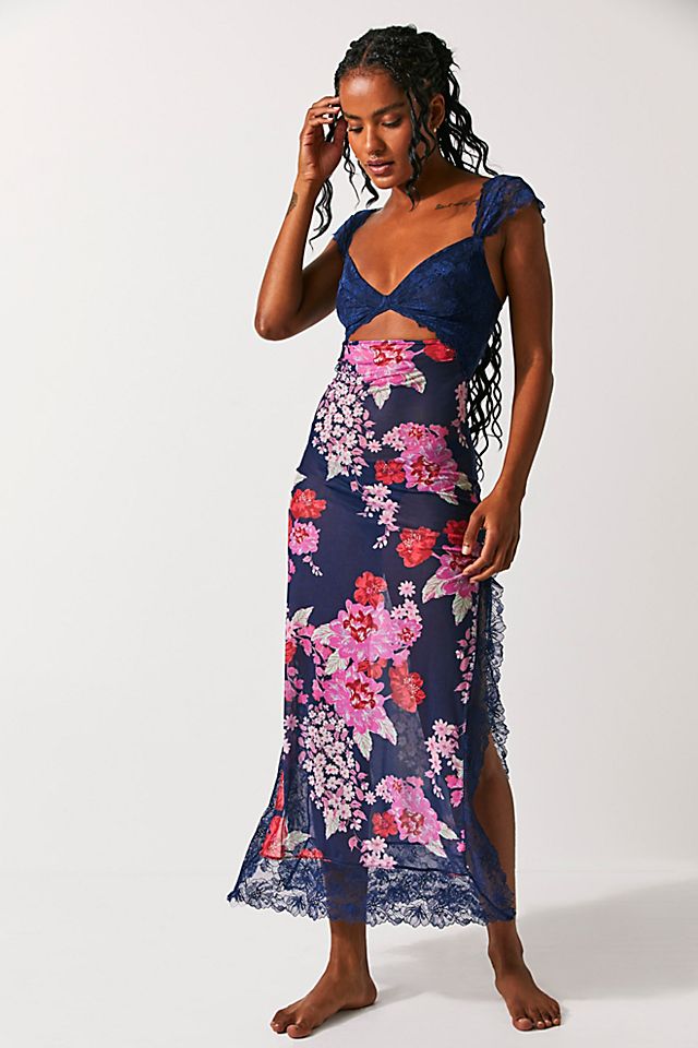 FREE PEOPLE Intimately - Suddenly Fine Maxi Slip in Black Riddon Combo ...