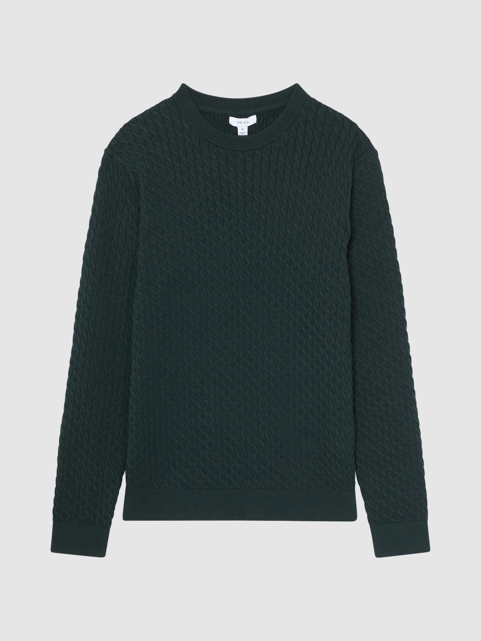 REISS Arran Cable Knit Jumper in Dark Forest Green | endource