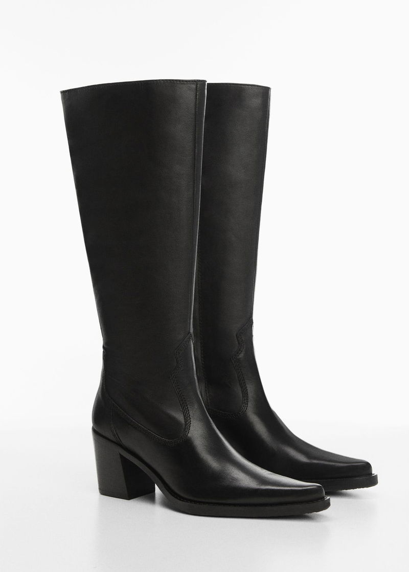 MANGO High Heel Leather Boot in Black | endource
