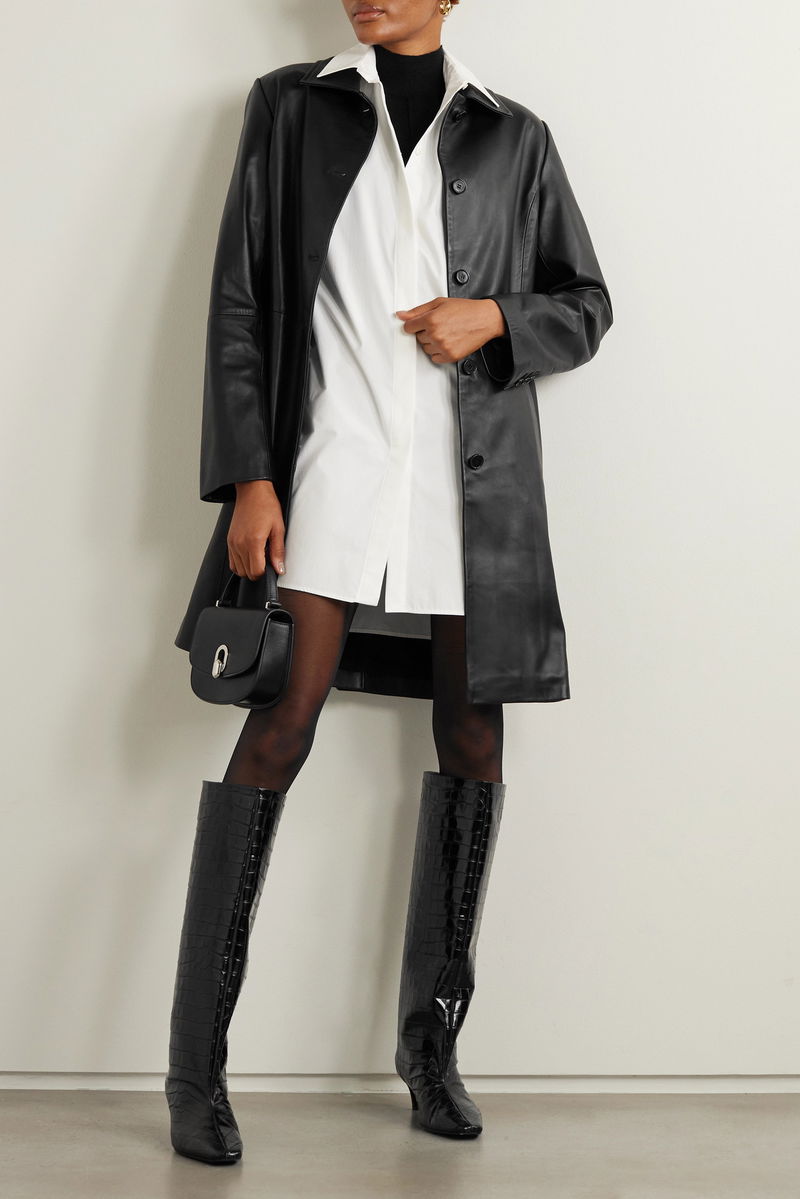 LOULOU STUDIO Uvon Leather Trench Coat in Black | Endource
