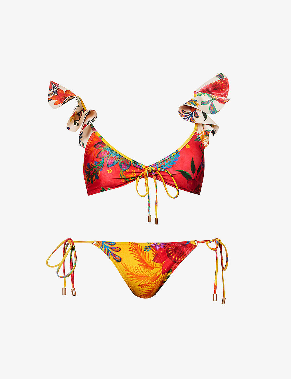 ZIMMERMANN Ginger Frill Ruffled-Shoulder Bikini in SPLICED | Endource