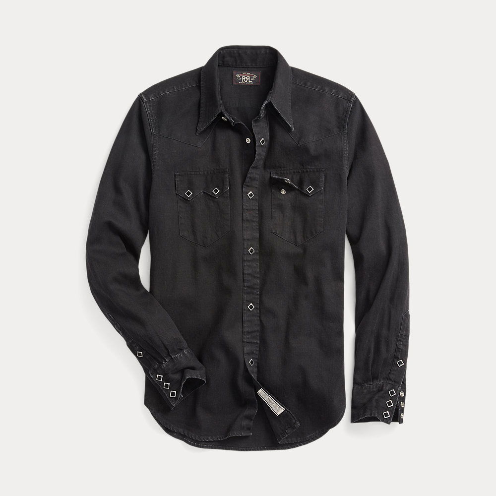 RALPH LAUREN RRL Slim Fit Denim Western Shirt in Black | Endource