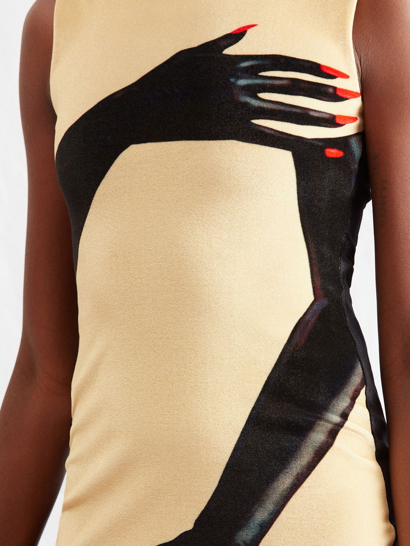 LOEWE Hand-Print Velvet Midi Dress in Beige | Endource
