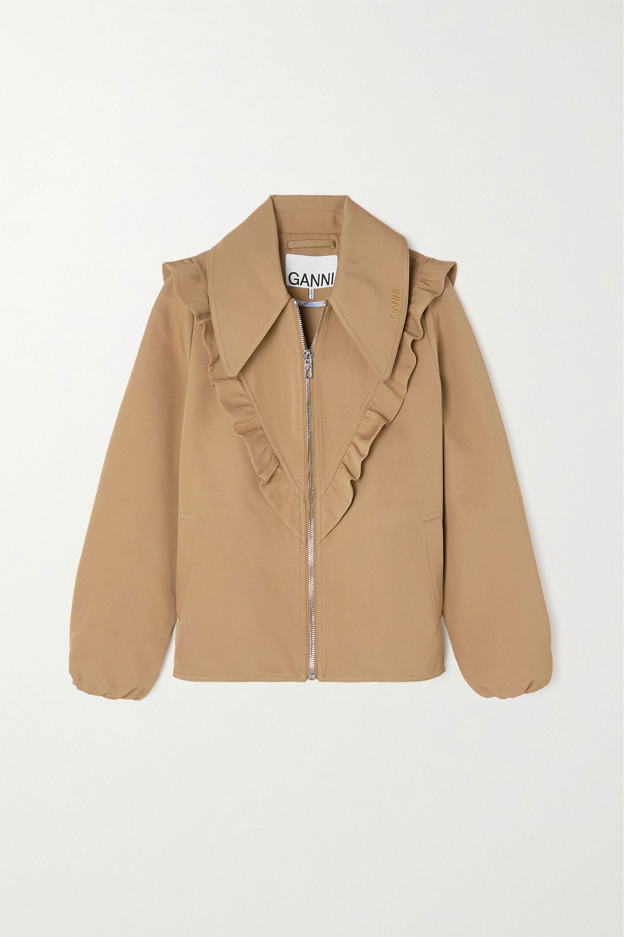 GANNI Ruffled Recycled-Twill Jacket in Neutrals | Endource