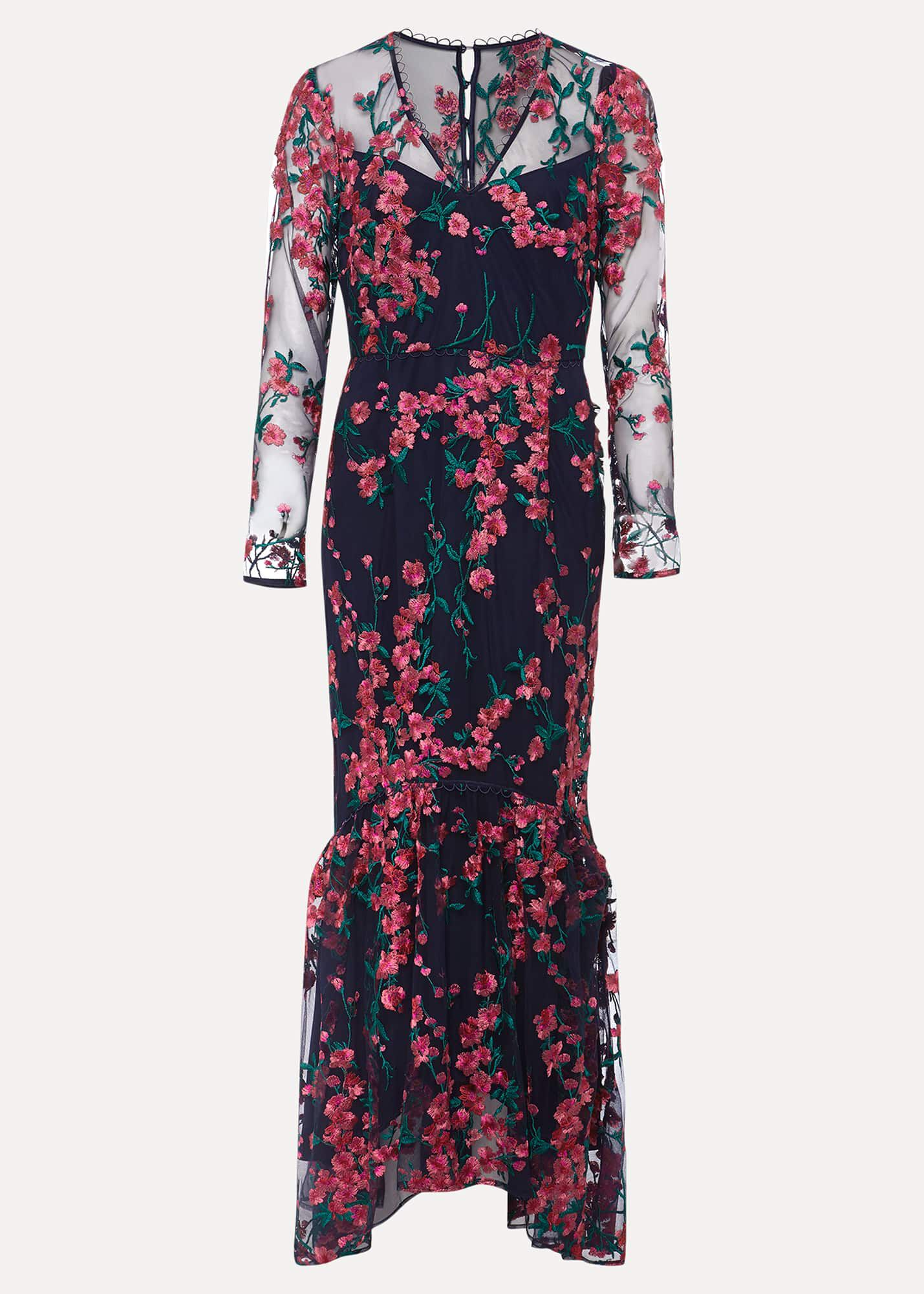 PHASE EIGHT Trisha Embroidered Maxi Dress in Navy/Pink | endource
