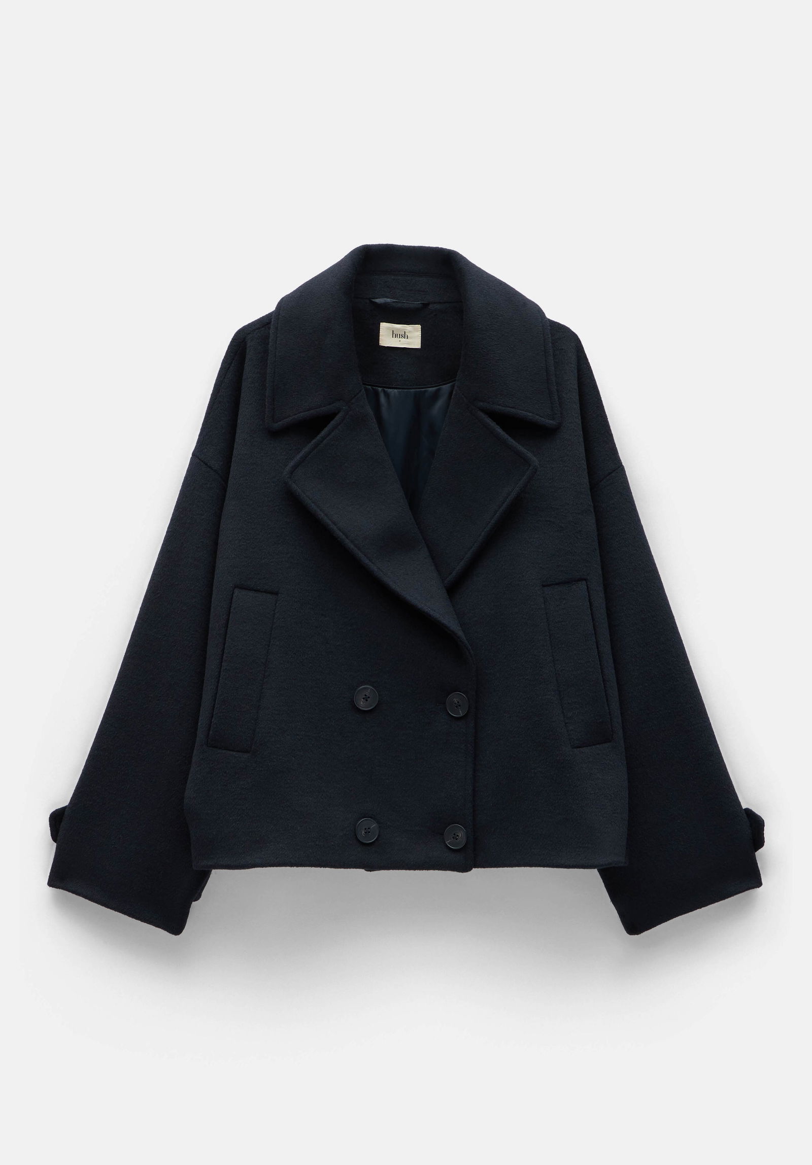 HUSH Wool Pea Coat in Midnight Navy | endource