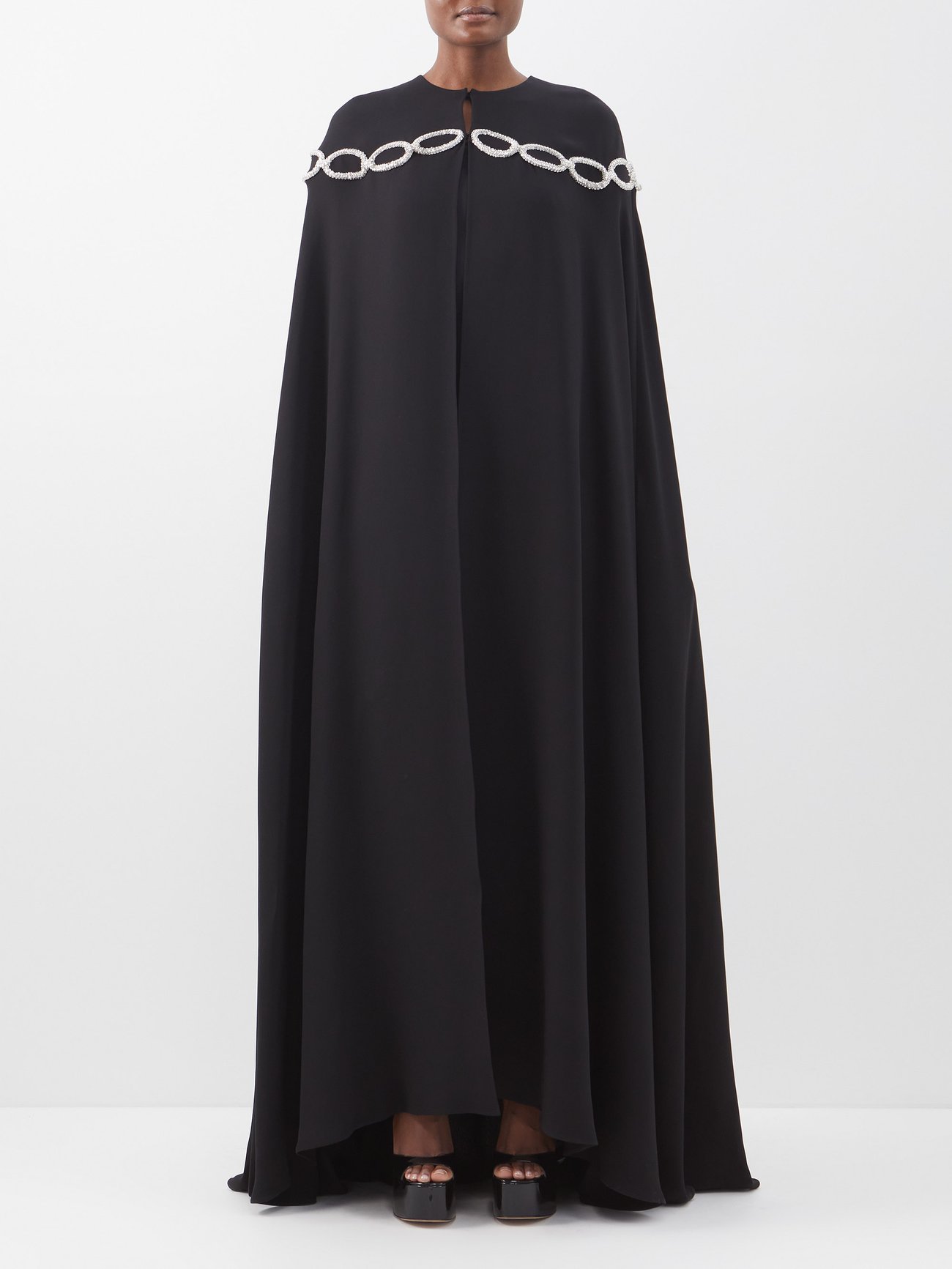 Valentino Crystal-Embroidered Chain Cape in Black | endource