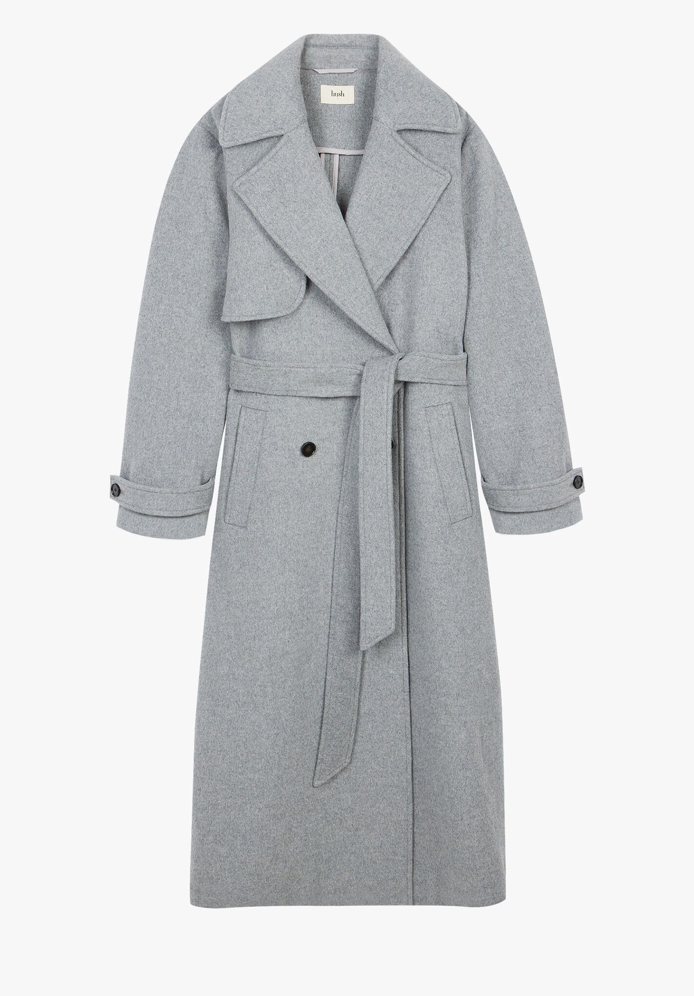 HUSH Wool Belted Trench Coat in Grey | endource