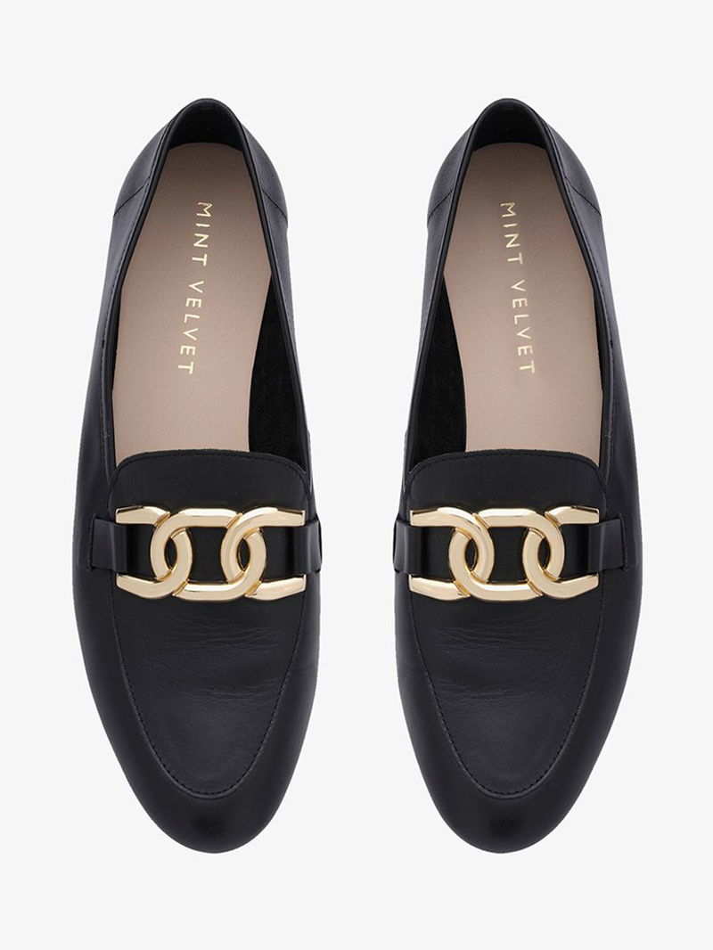 MINT VELVET Fabia Chain Leather Loafers in Black | endource