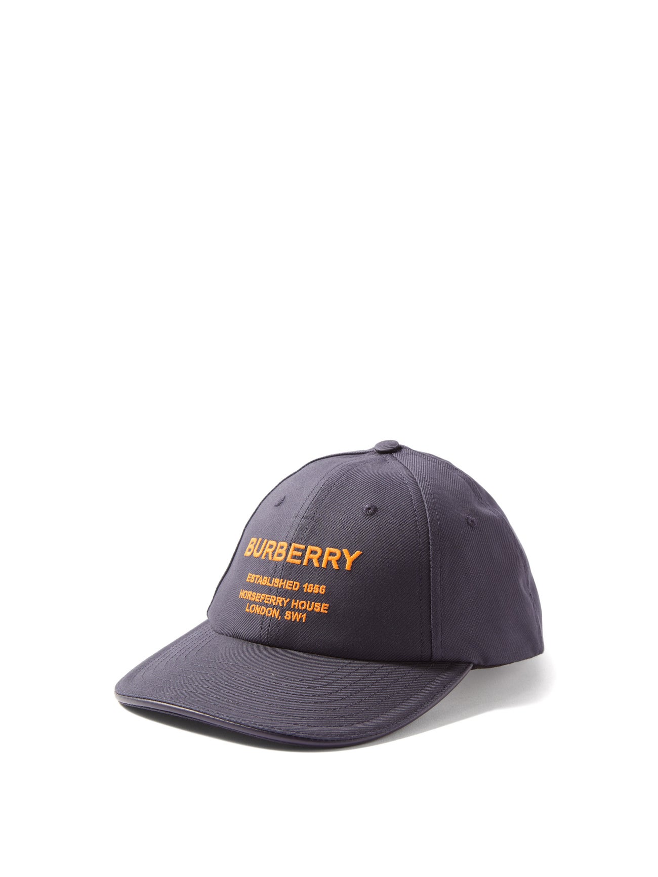 BURBERRY Horseferry-Logo Cotton-Twill Baseball Cap in Navy | endource