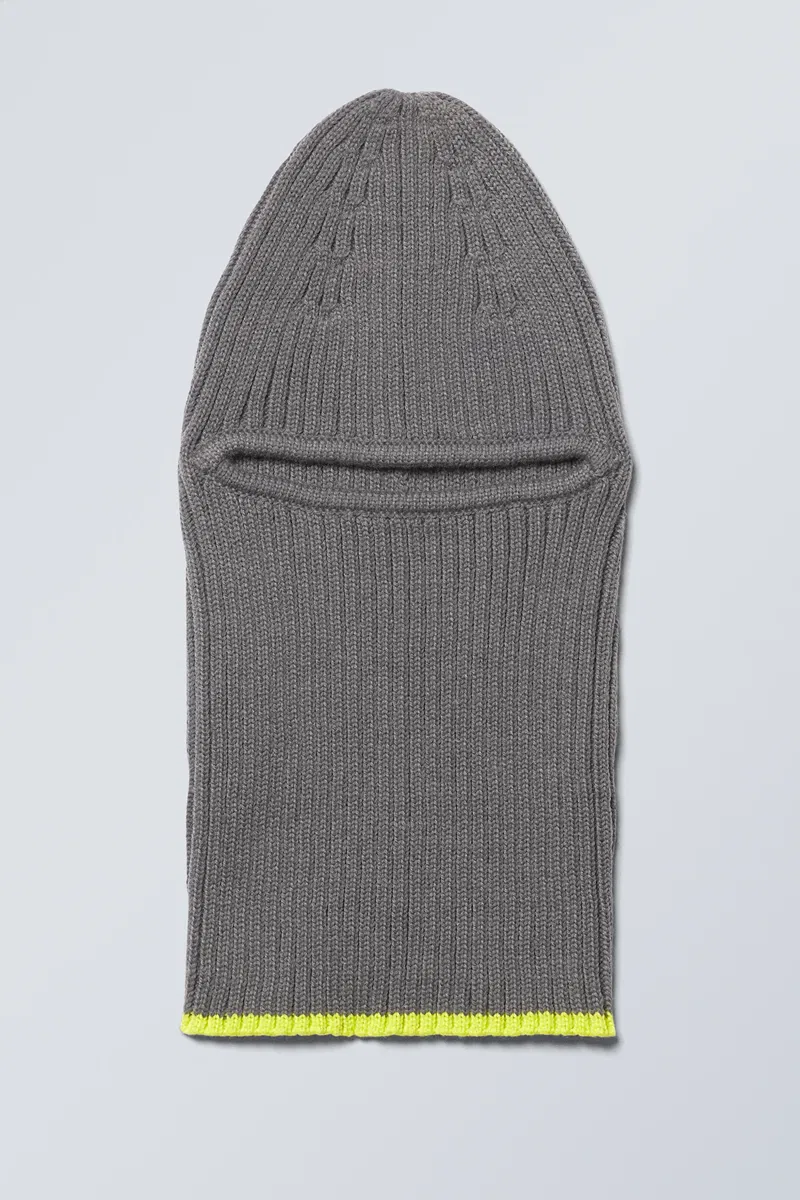 WEEKDAY Contrast Bell Balaclava in Grey + yellow hem | Endource