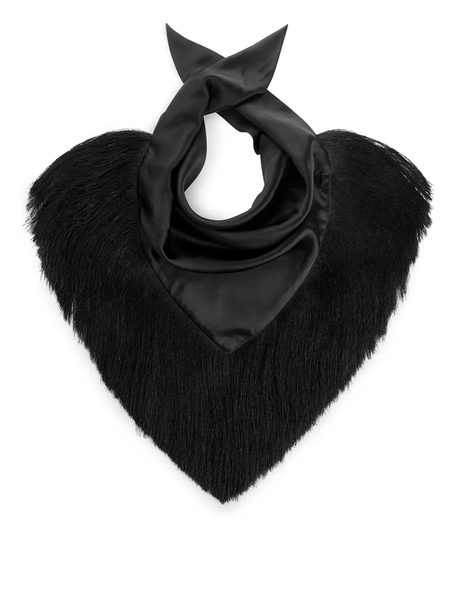 ARKET Fringe Silk Scarf in Black | Endource
