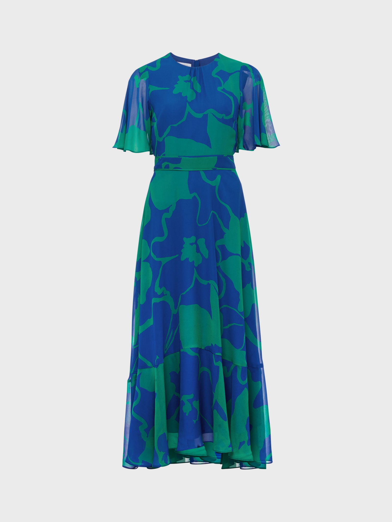 HOBBS Freya Abstract Print Silk Maxi Dress in Blue Green | endource