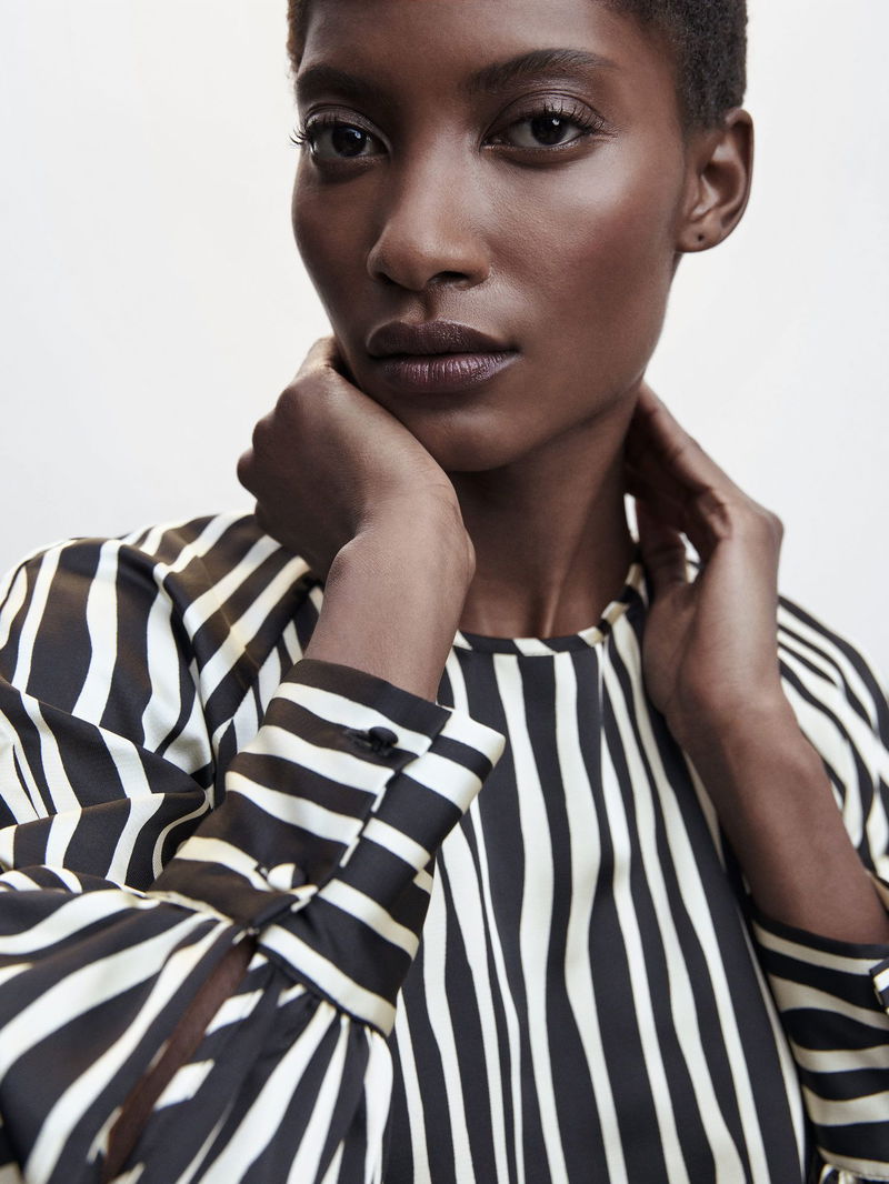 MANGO Nina Animal Stripe Satin Blouse in Natural White/Multi | endource